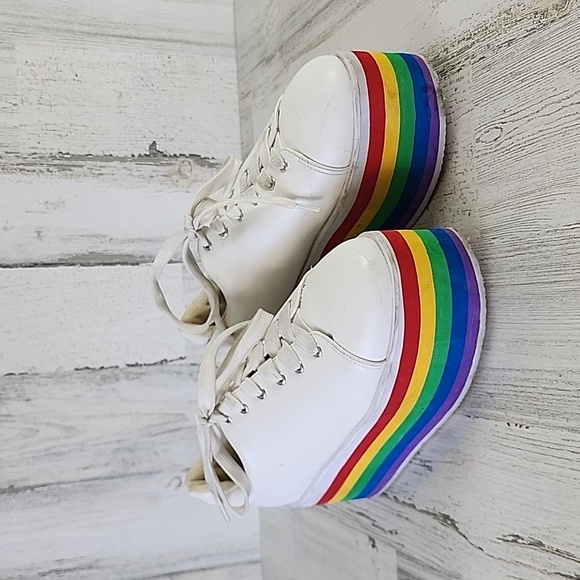 Hot Topic | Shoes | Hot Topic Rainbow Platform White Lace Up Tennis ...